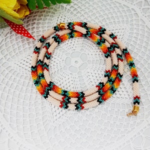 Long Lariat Necklace Native American Crochet Beaded Ethnic Tribal Thin ...