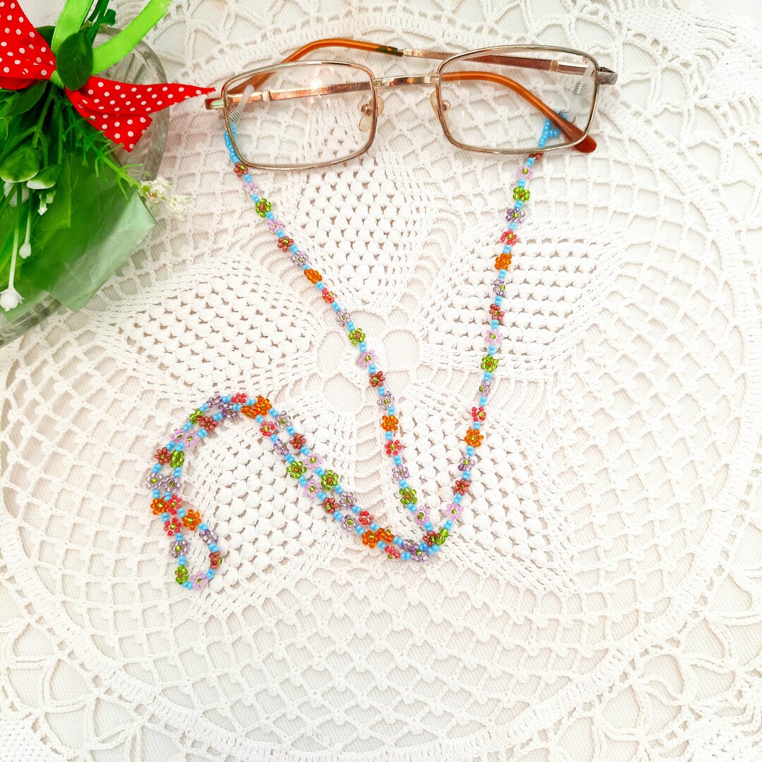 Beaded Eyeglass Strap Glasses Rope Bright Necklace Flowers Beading for ...