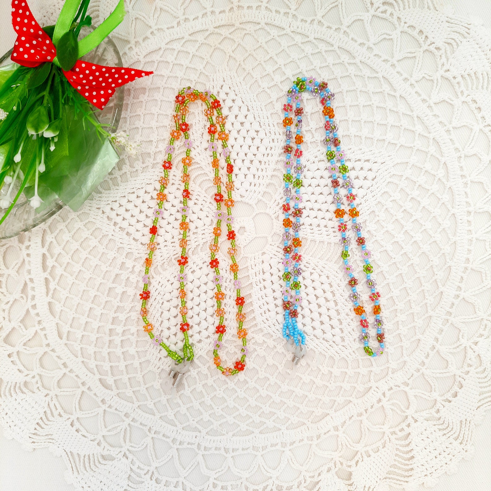Beaded Eyeglass Strap Glasses Rope Bright Necklace Flowers Beading for ...