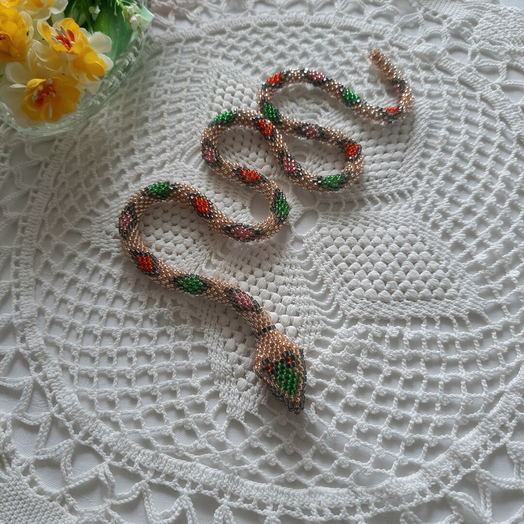 Snake Choker Bright Diamonds Snake Crochet Beaded Necklace Snake Lariat ...
