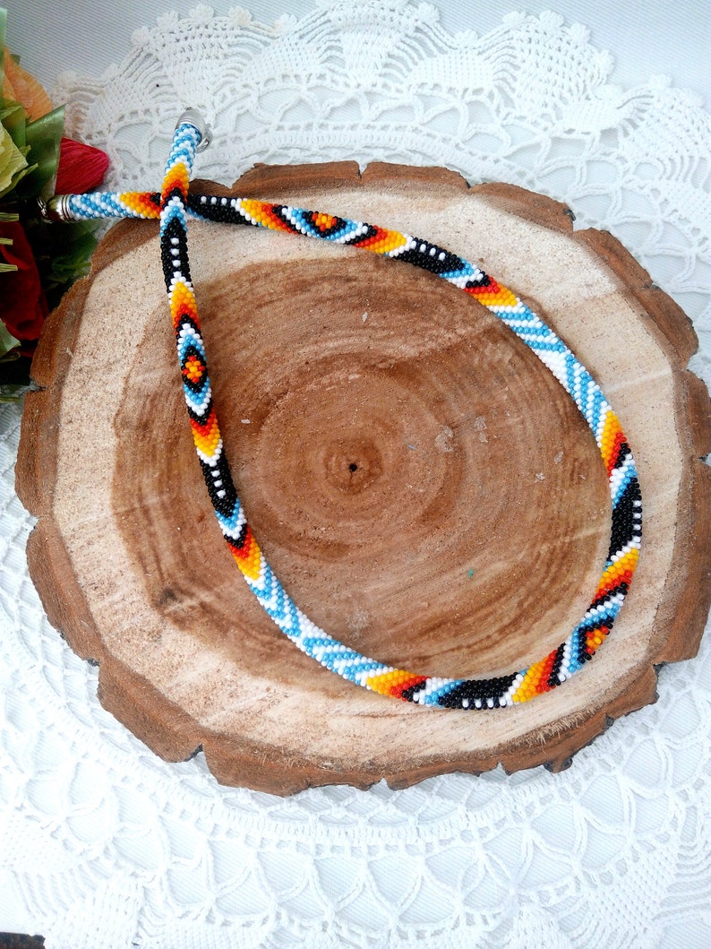 Blue Beaded Necklace Native American Style Indian Beads Necklace Ethnic ...
