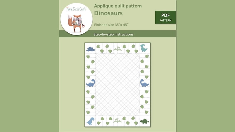 Dinosaur Quilt Pattern, PDF Pattern, Digital PDF Pattern, Suitable for ...