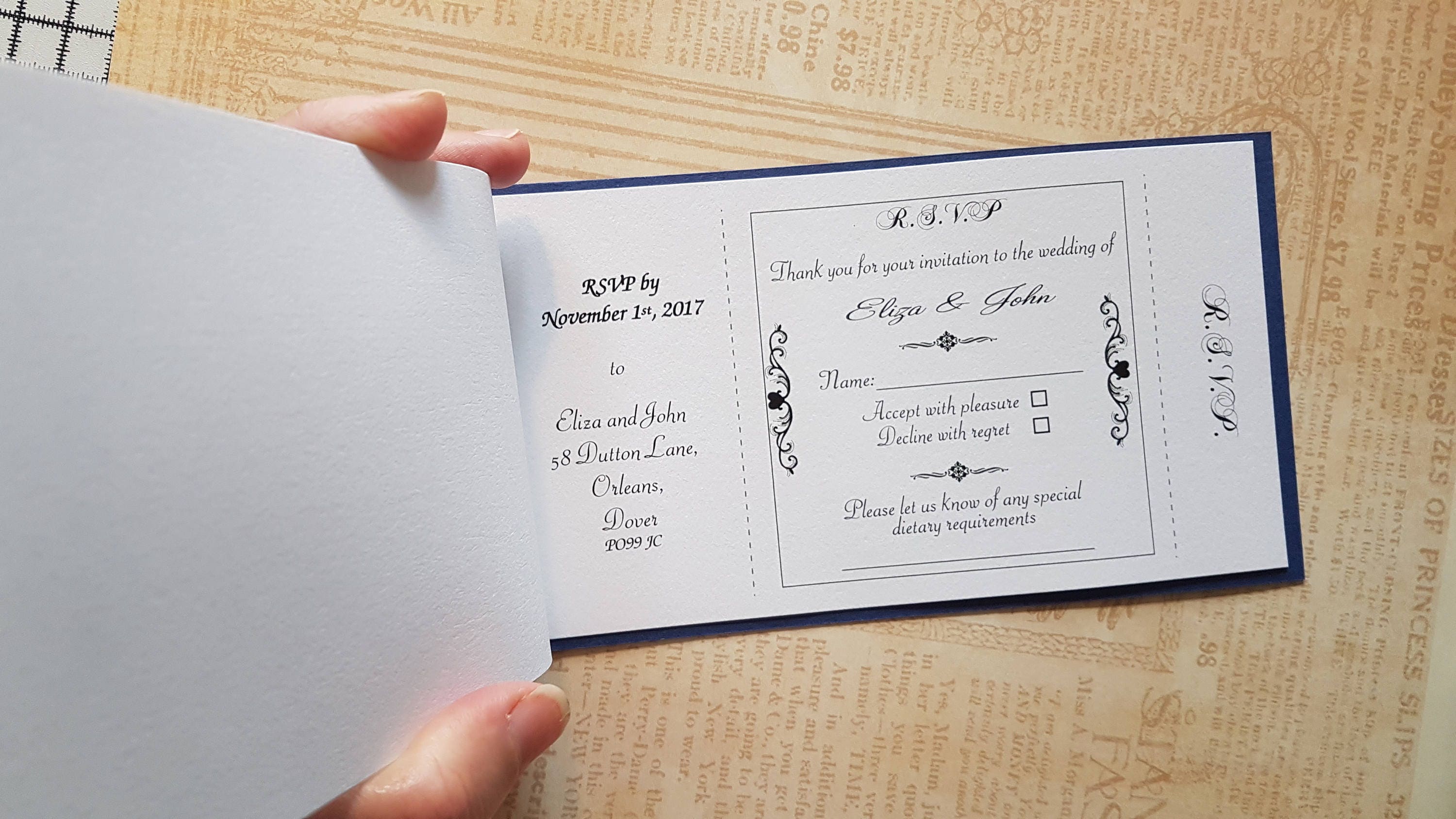 Handmade Navy Blue Cheque Book Wedding Invitation With Heart - Etsy