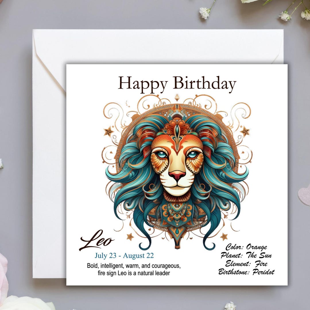 LEO Zodiac Birthday Card, Zodiac Birthday Card, LEO Birthday Card ...