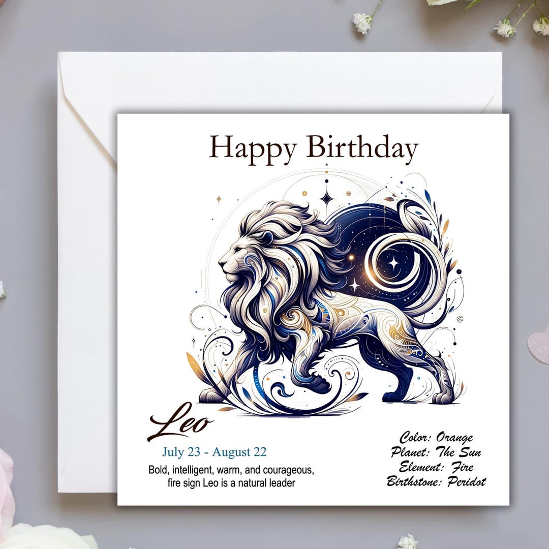 LEO Zodiac Birthday Card, Zodiac Birthday Card, LEO Birthday Card ...