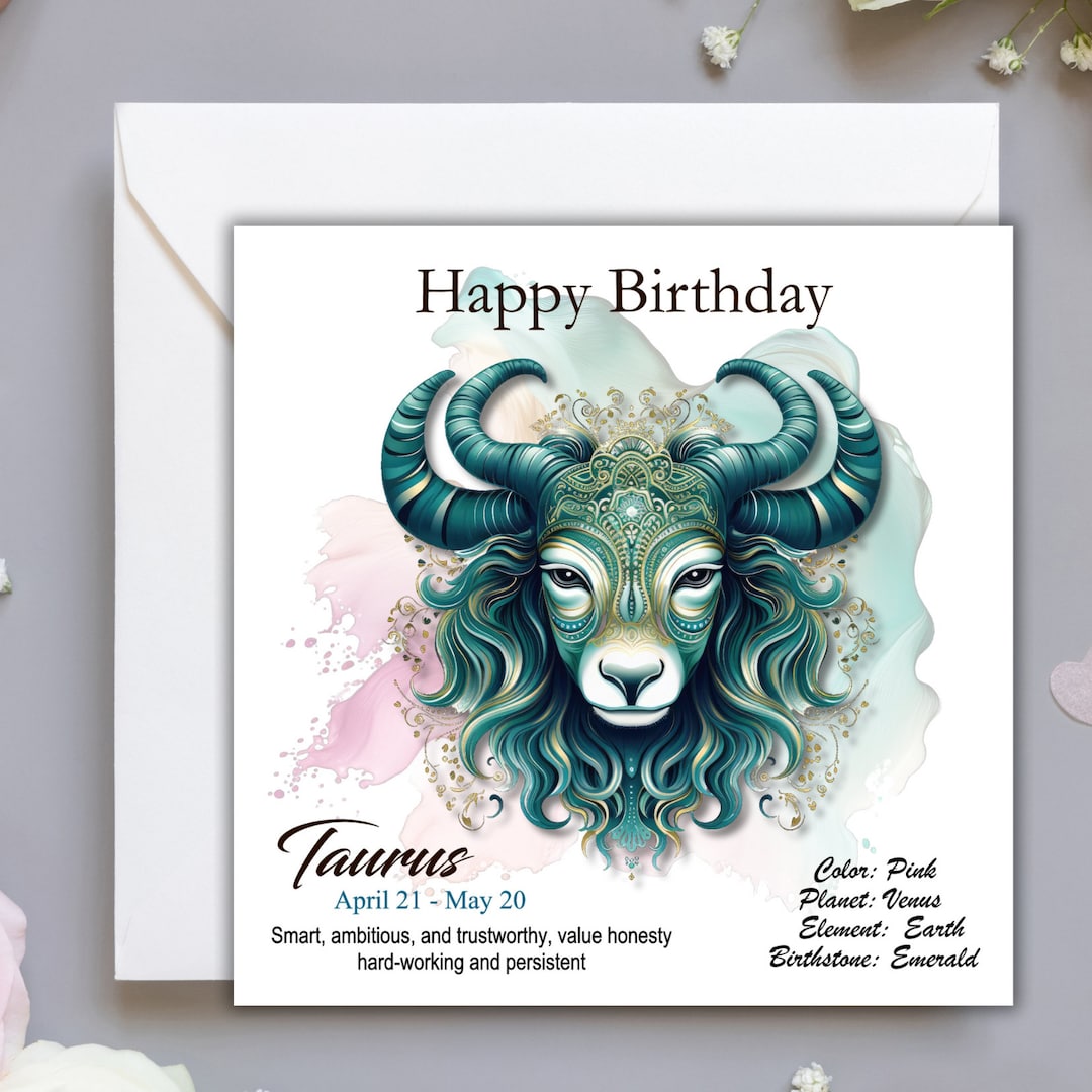 TAURUS Zodiac Birthday Card, Zodiac Birthday Card, TAURUS Birthday Card ...