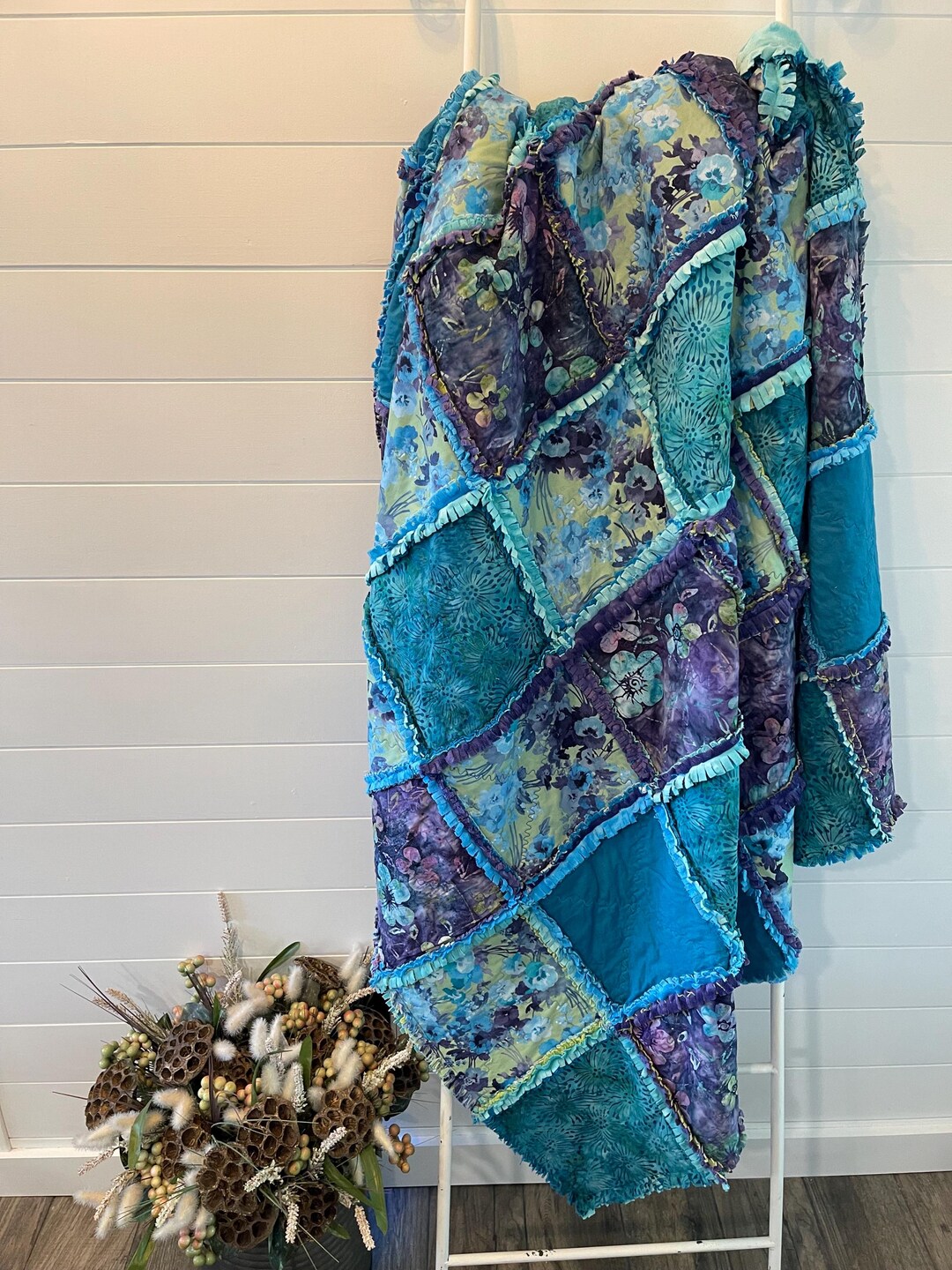 Nice and Plush Blue Green and Purple Rag Quilt 53wx59l NN - Etsy