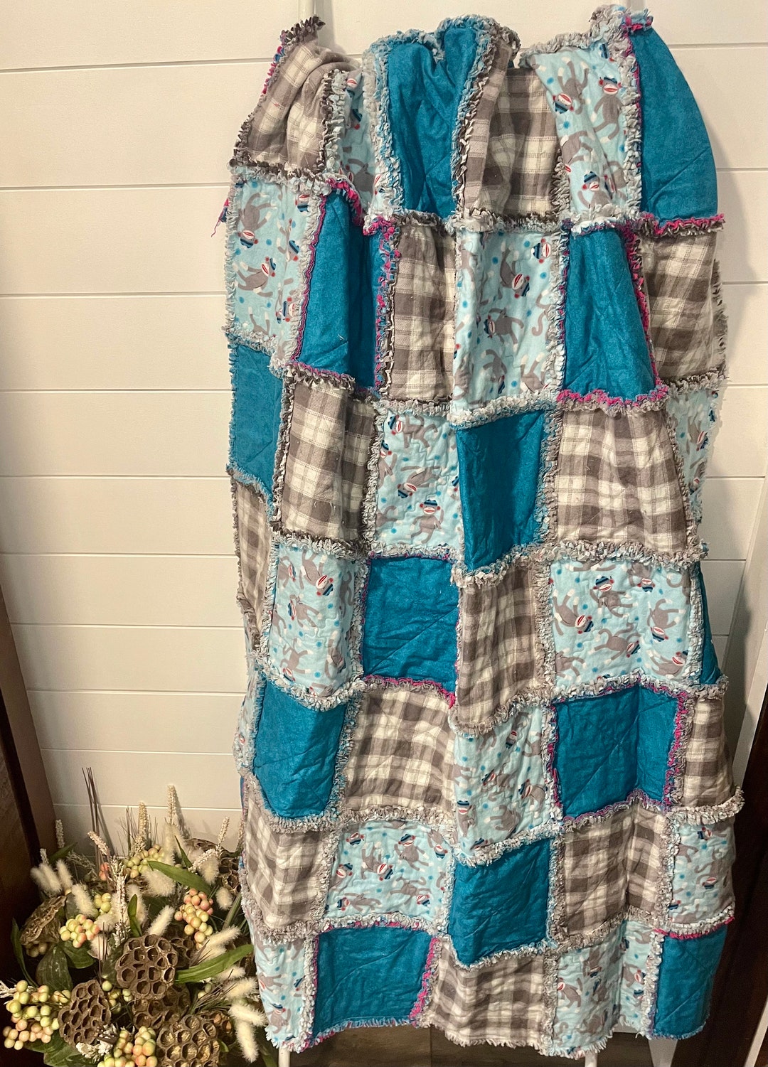 Cute Monkey Rag Quilt 43wx56l FF - Etsy