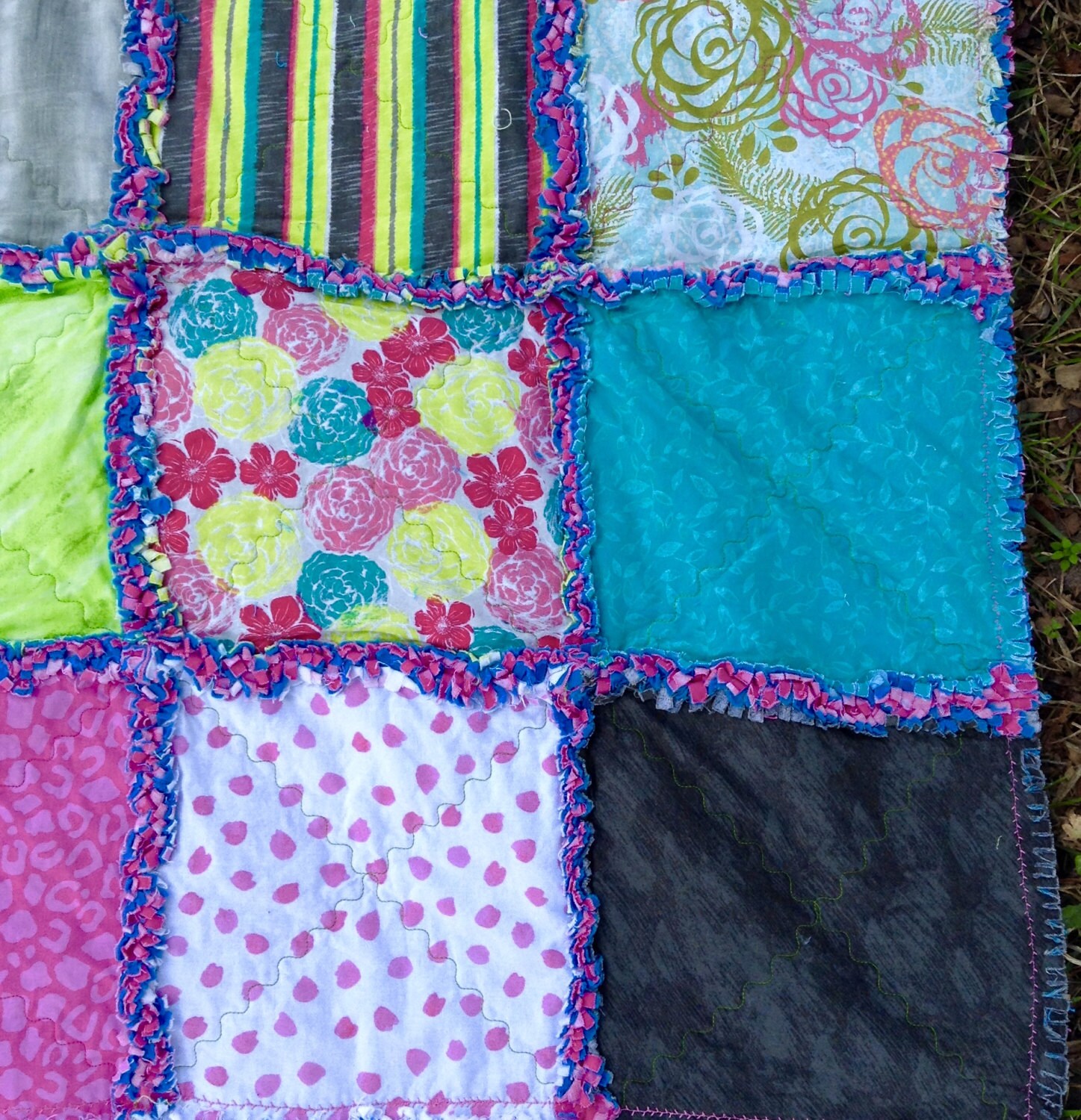 Multi-color Rag Quilt 69x45 Pink Quilt Cotton and Flannel A - Etsy