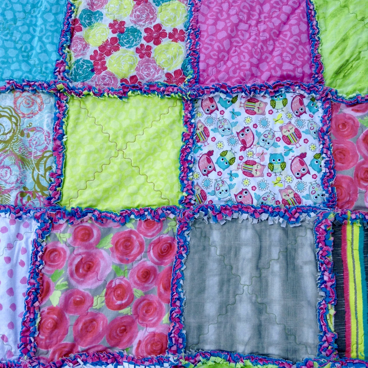 Multi-color Rag Quilt 69x45 Pink Quilt Cotton and Flannel A - Etsy