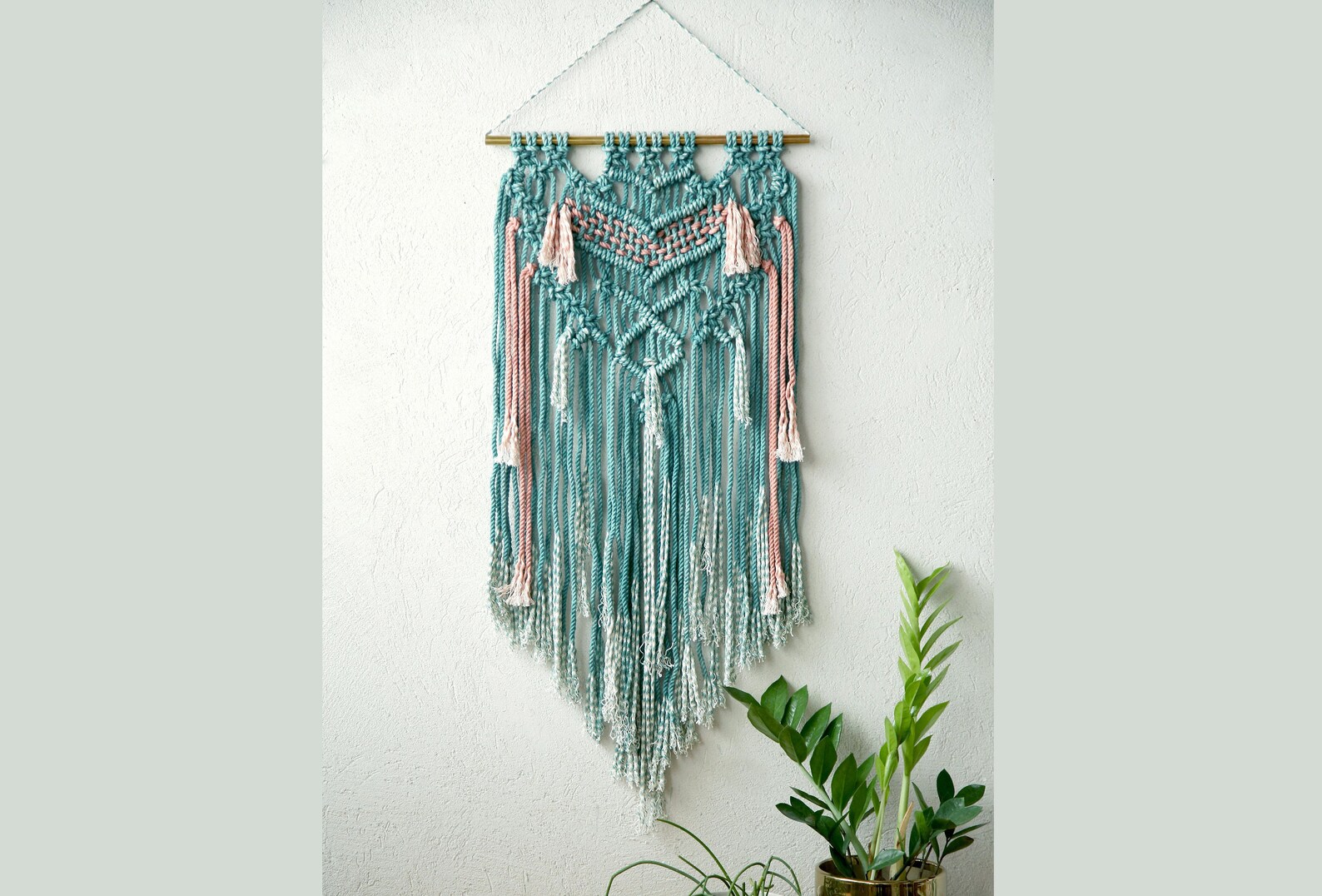 Blue & pink Macrame Wall Hanging colourful fiber art | Etsy