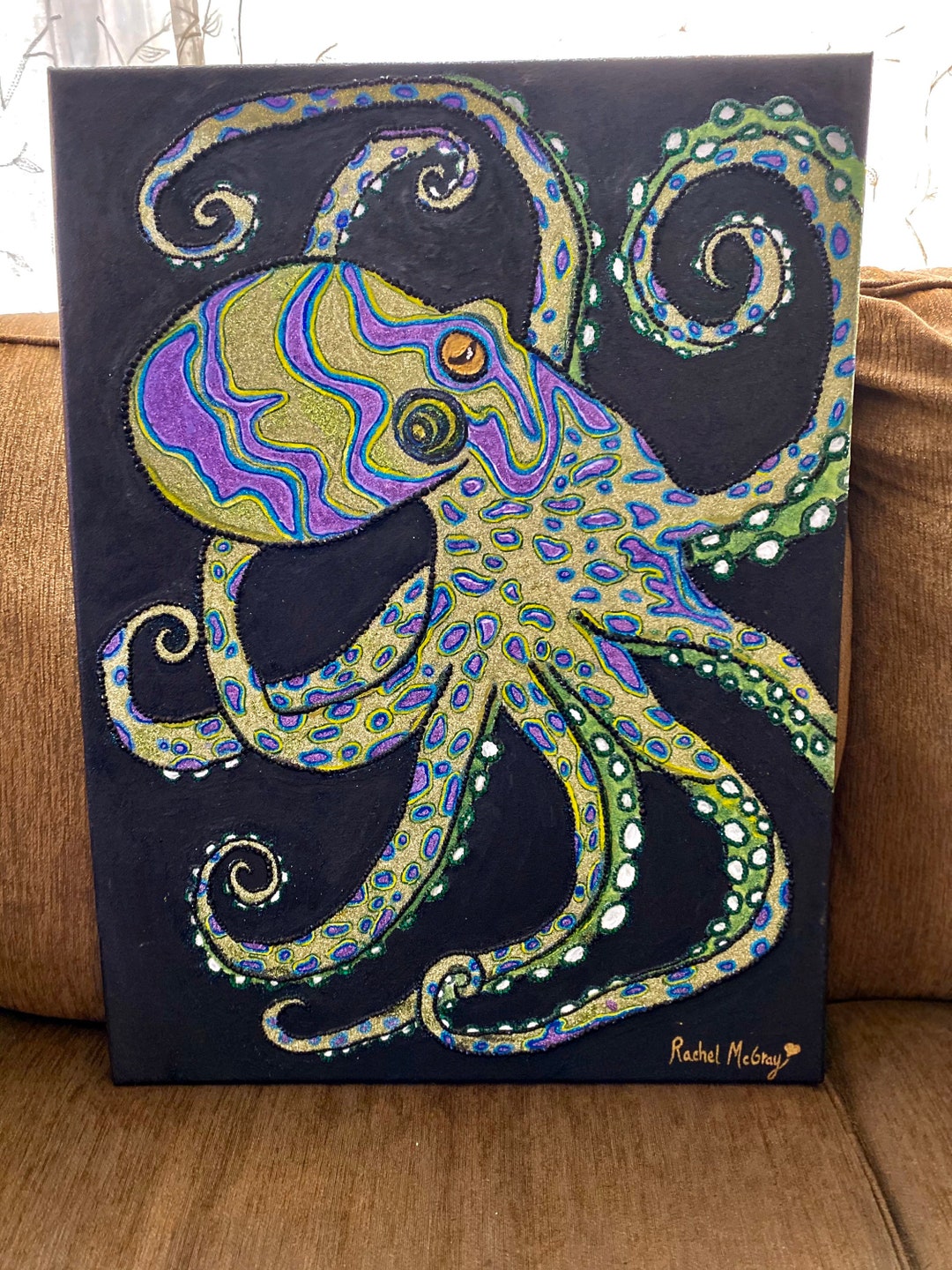 Example Glitter Octopus Acrylic Paint Hand Sprinkled - Etsy
