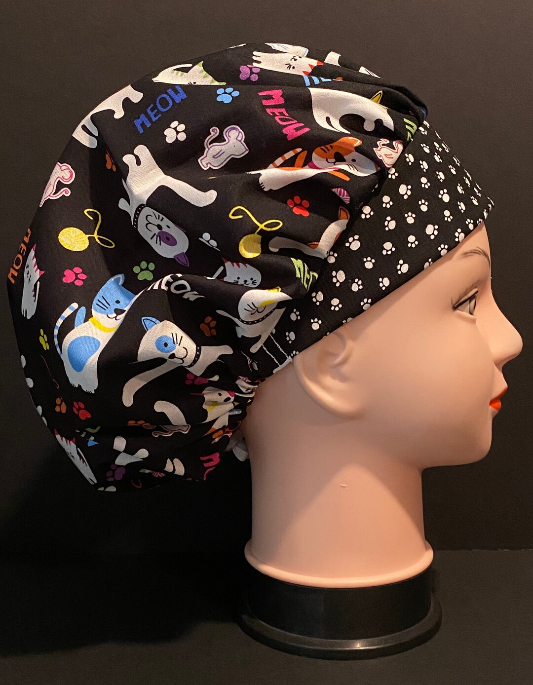 CAT Bouffant Scrub Cap for Women Surgical Scrub Hat, Chemo Cap - Etsy