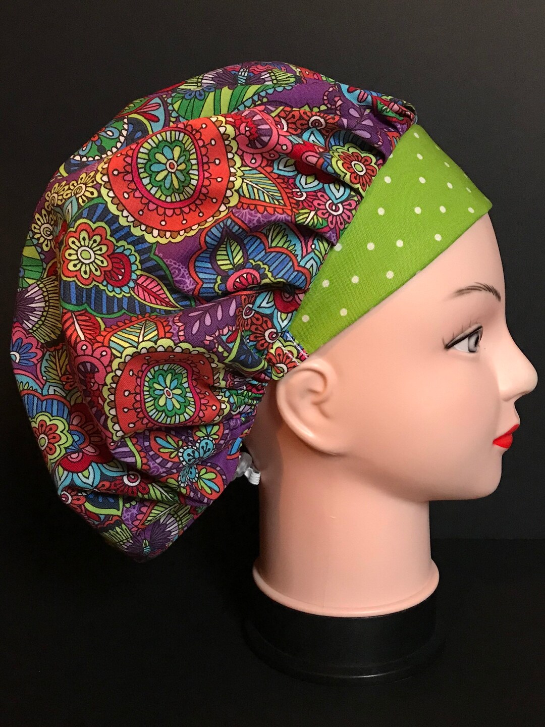 PURPLE LIME GREEN Bouffant Scrup Cap for Women Surgical Scrub Hat Fits ...
