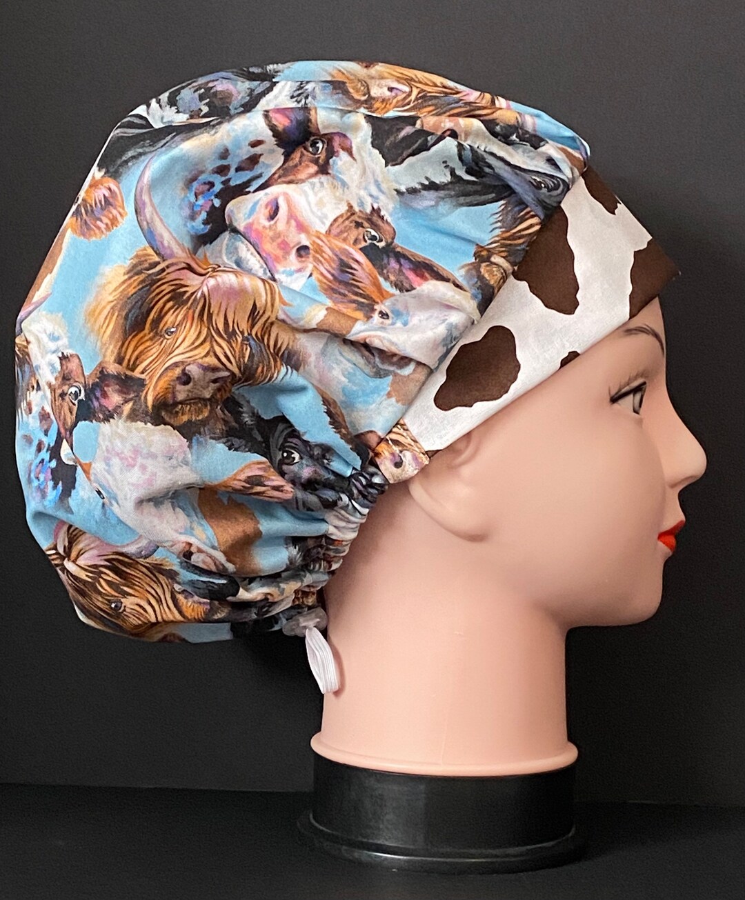 COW Women's Surgical Scrub Hat Bouffant Fits Ponytail, Chemo Cap, Nurse ...