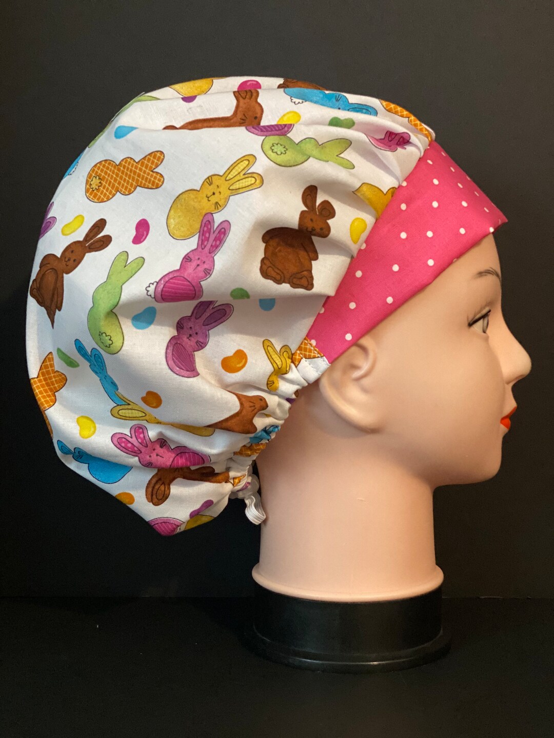 EASTER BUNNY PINK Bouffant Scrub Cap for Women Surgical Scrub Hat ...