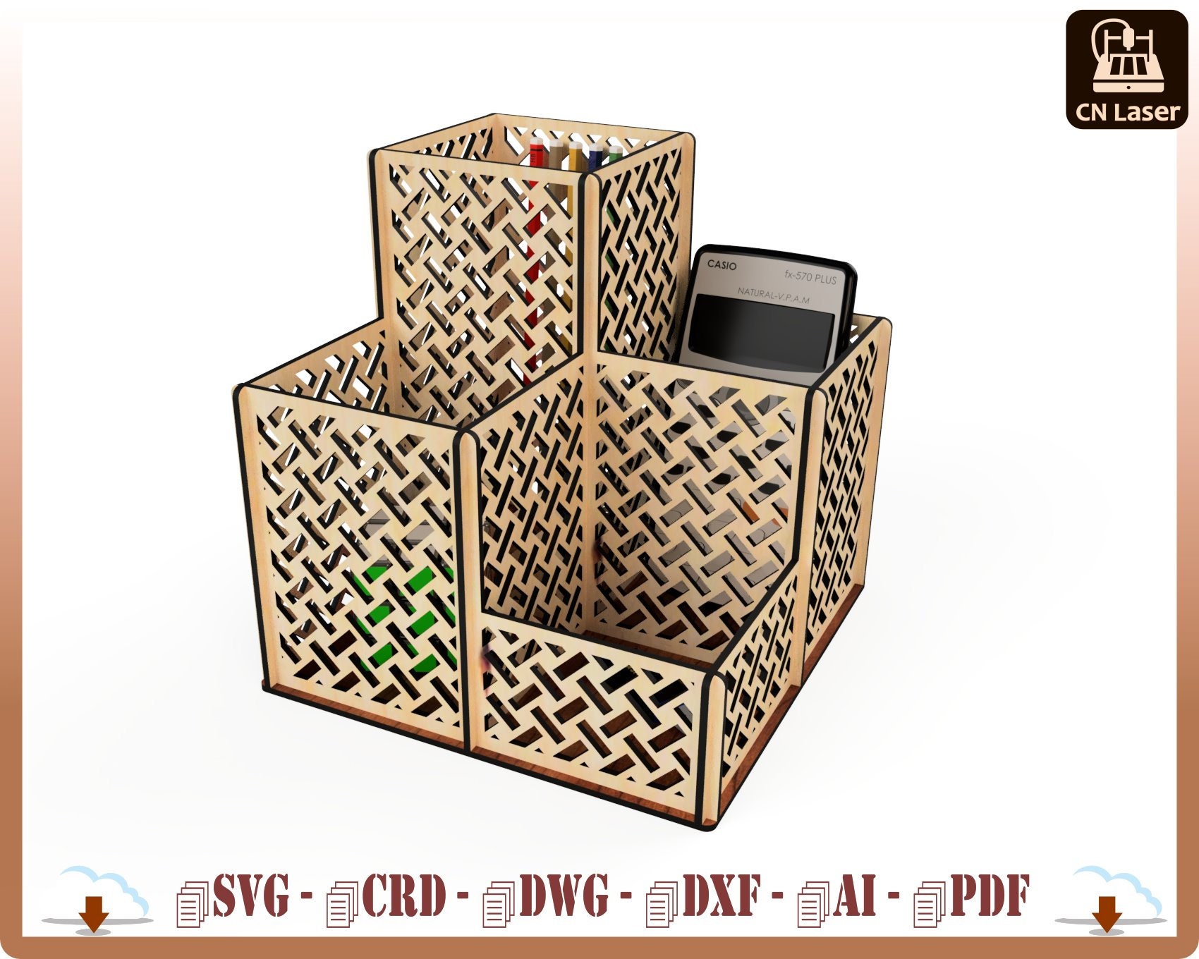 Pencil Holder for Laser Cutting, Desk Organizer, Storage and Support of ...