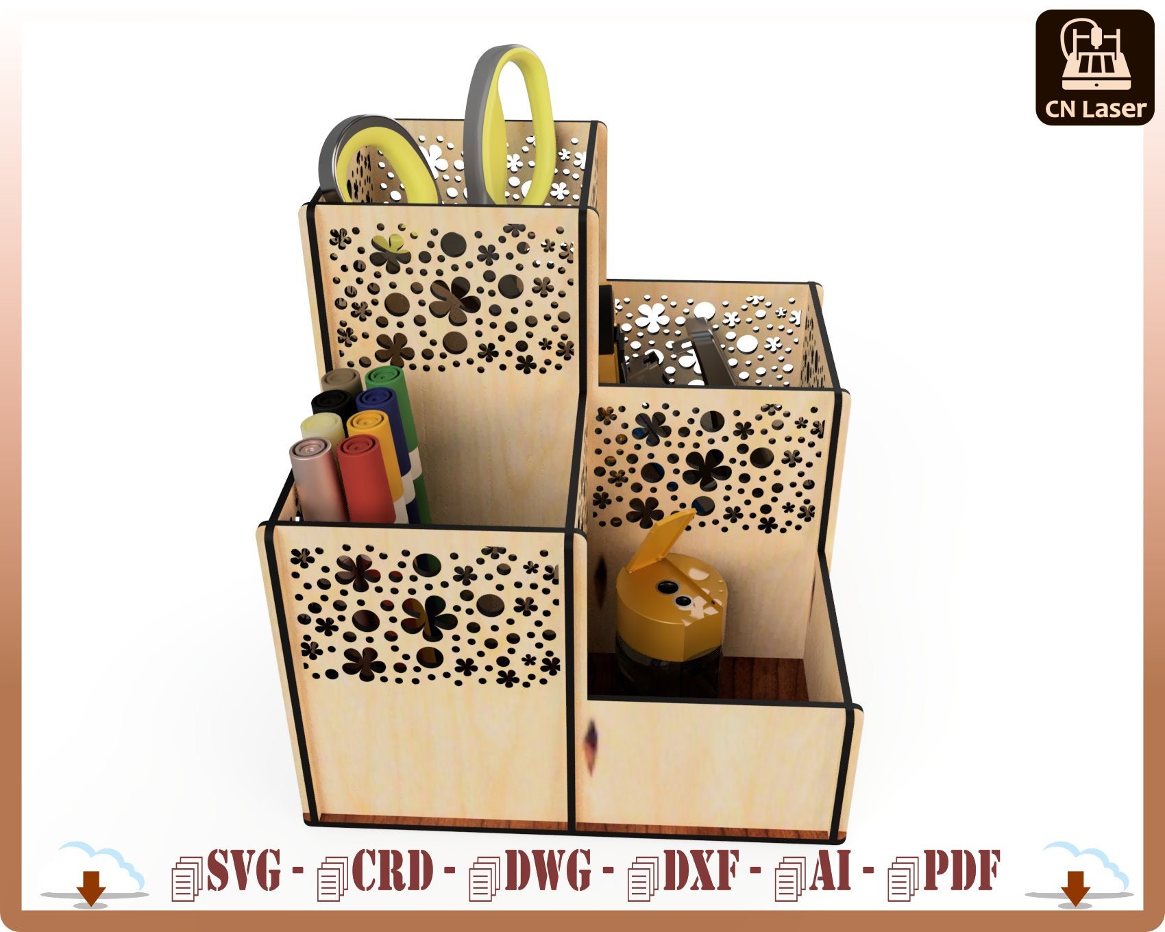 Pencil Holder for Laser Cutting, Desk Organizer, Storage and Support of ...