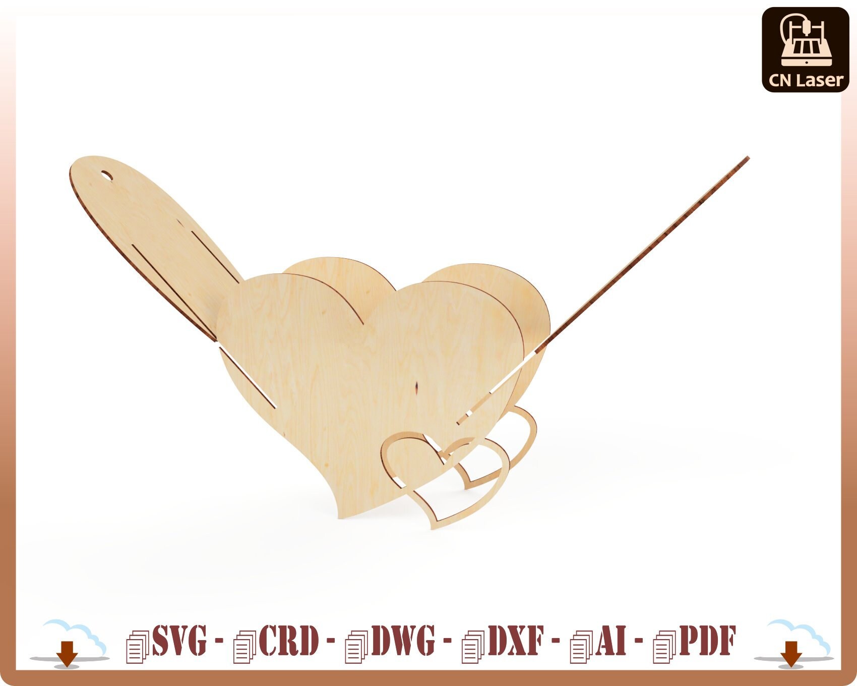 Corazón para corte láser cnc, Canasta en forma de corazón para armar ...