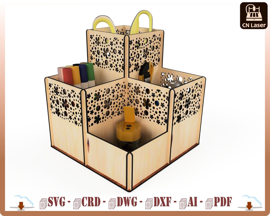 Pencil Holder for Laser Cutting, Desk Organizer, Storage and Support of ...