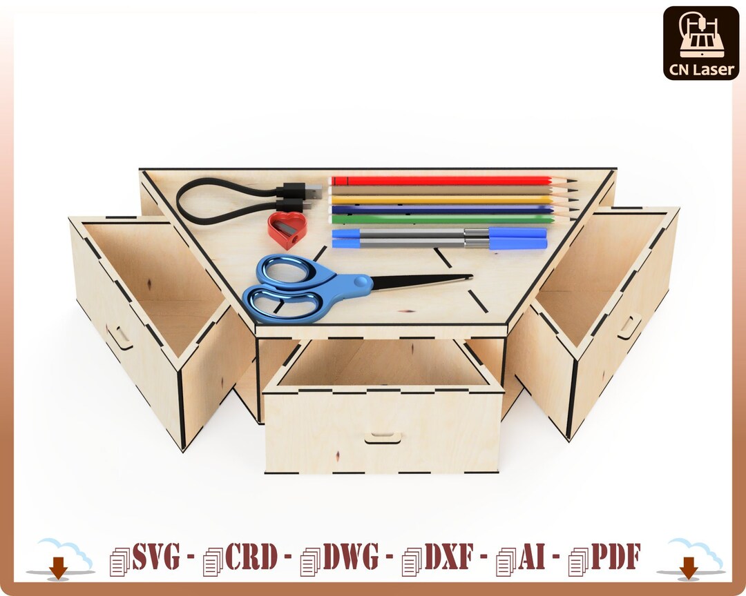 Triangle Desk Organizer for Cnc Cutting, Triangle Box / Desktop Object ...