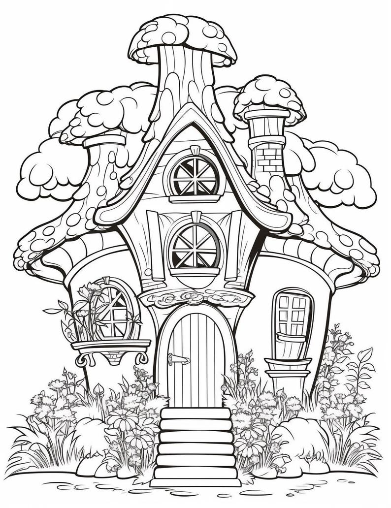 160 Magical Fairy Houses Coloring Pages - Printable Digital Download ...