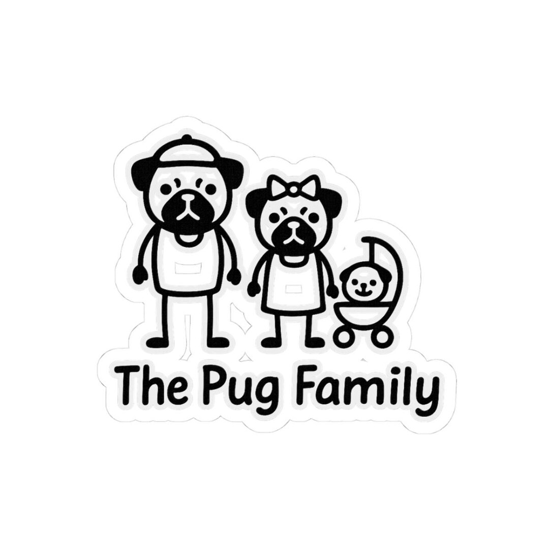 Stick Figure Pug Family Car Decal | Funny Vinyl Sticker Featuring Cute ...