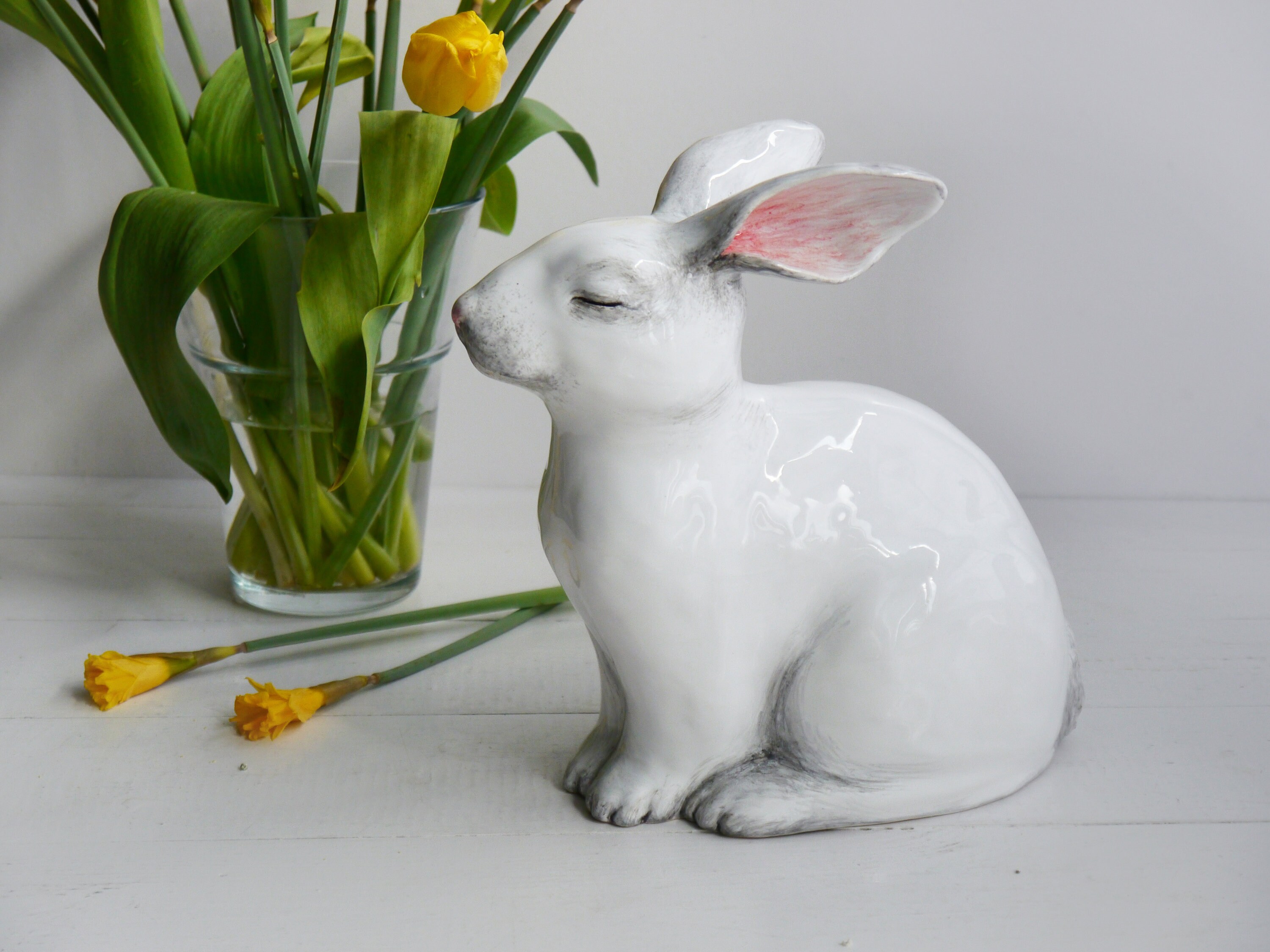 Ceramic rabbit rabbit figurine rabbit sculpture white | Etsy
