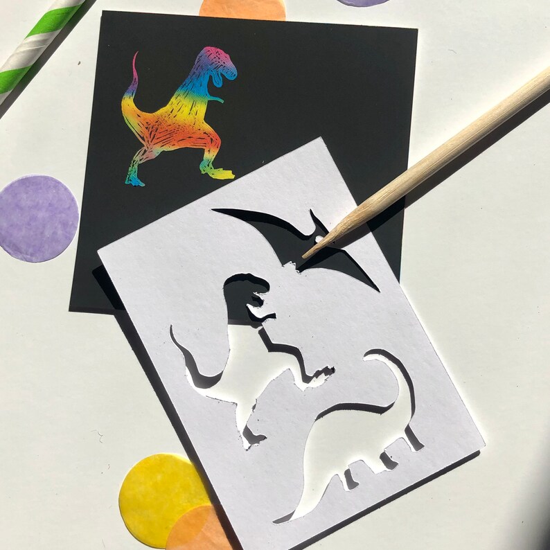 Dinosaur Party Scratch Art and Stencil a Great Eco Friendly - Etsy