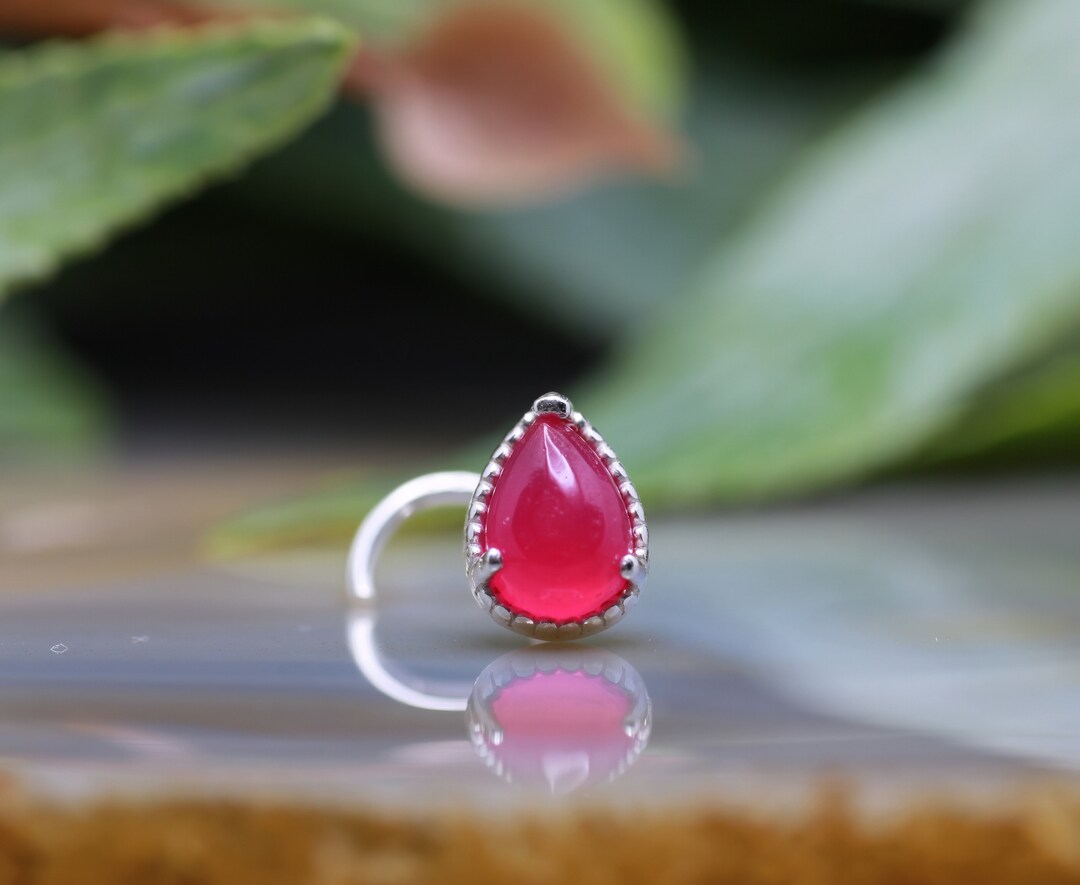 Pear Shape Pink Nose Stud Rings, Pink Pear Nose Piercings, Pink ...