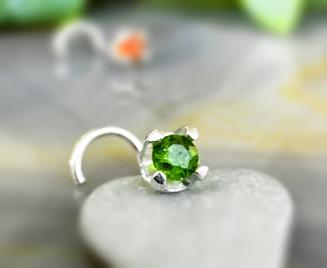 Green Nose Stud Natural Chrome Diopside Nose Ring Stud Green 3 MM ...
