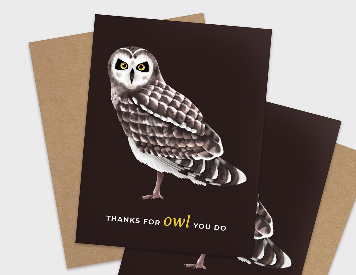 Funny Thank You Card Set of 10 / Pun Appreciation Cards / Owl | Etsy