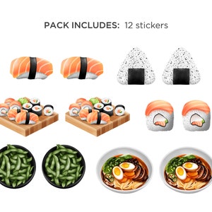 Japanese Food Sticker Pack 12pc / Sushi Sashimi Stickers / Ramen ...