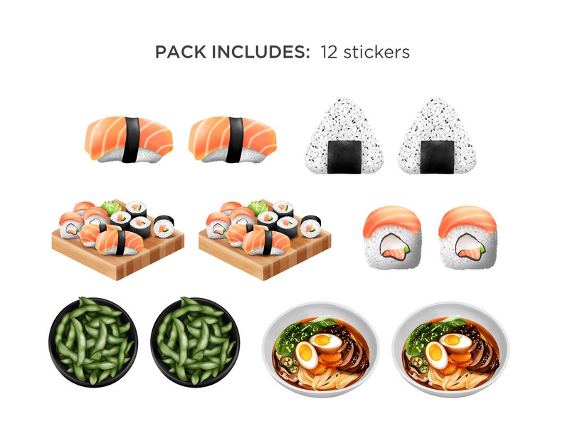Japanese Food Sticker Pack 12pc / Sushi Sashimi Stickers / - Etsy