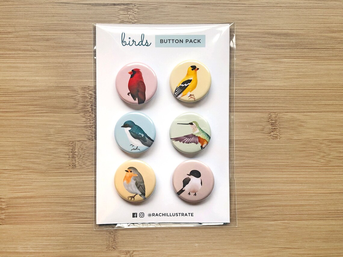 Bird Button Pack / Bird Buttons / Nature Pin Back Buttons / - Etsy