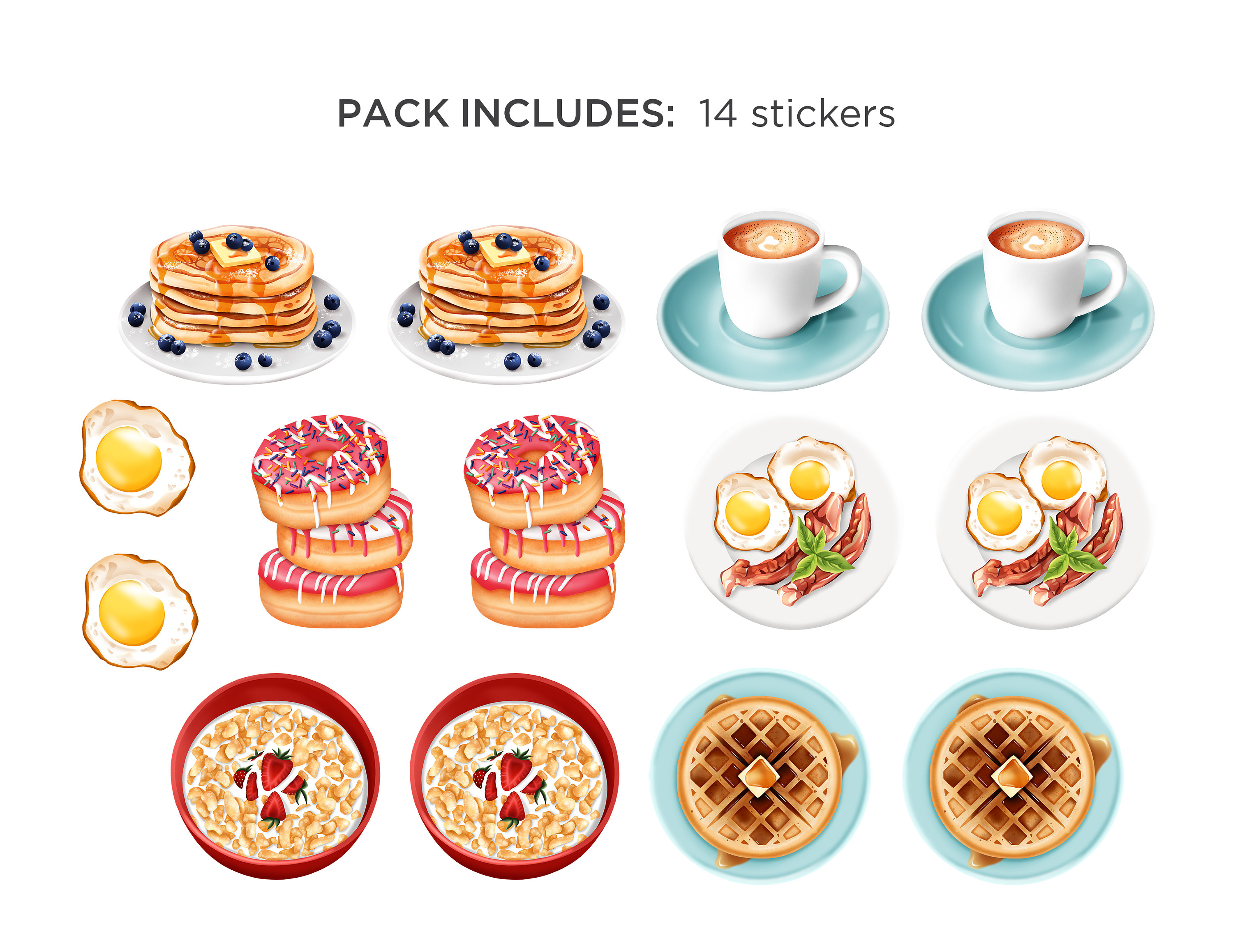 Breakfast Food Sticker Pack 14pc / Breakfast Stickers / Donuts - Etsy