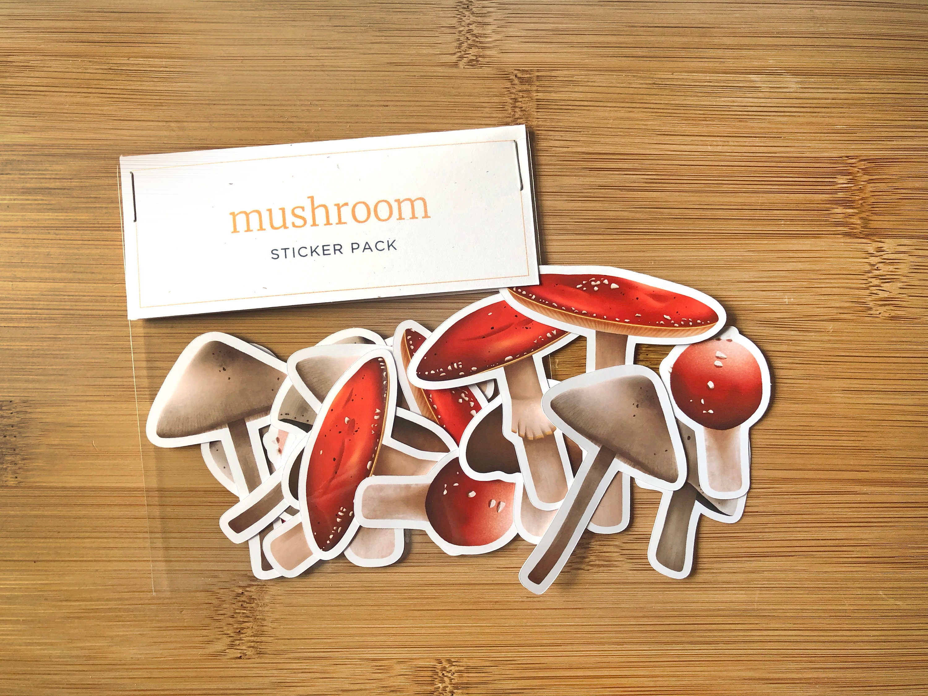 Paper Mushroom Sticker Pack 12pc Mushroom Stickers Fungi Stickers Plant ...