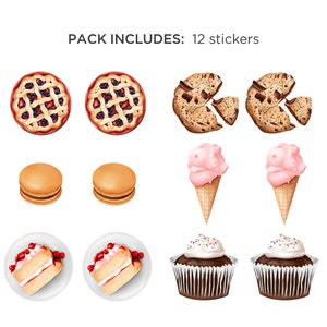 Dessert Food Sticker Pack 12pc / Dessert Sweets Stickers / Junk Food ...