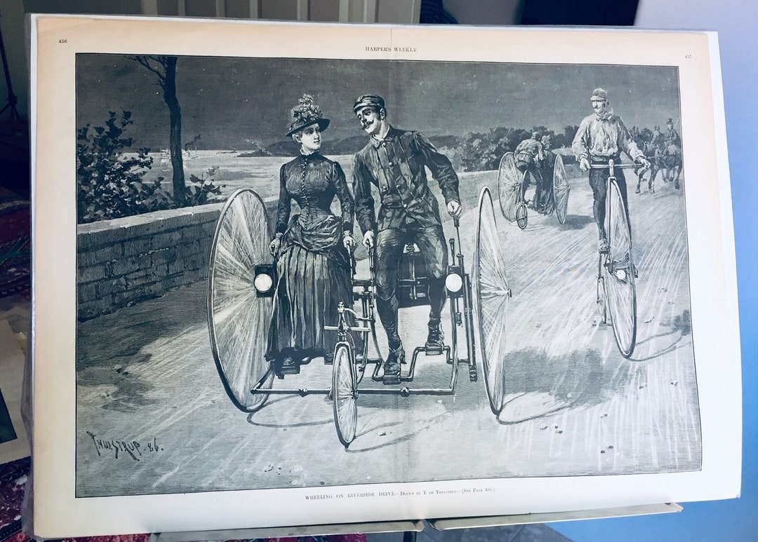 Wheeling on Riverside Drive. Harpers Weekly Magazine. Artist Thulstrup ...