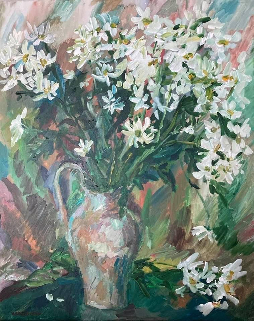 Jug of Daisies; Floral Acrylic Painting; Expressionist Art; Wall Decor ...