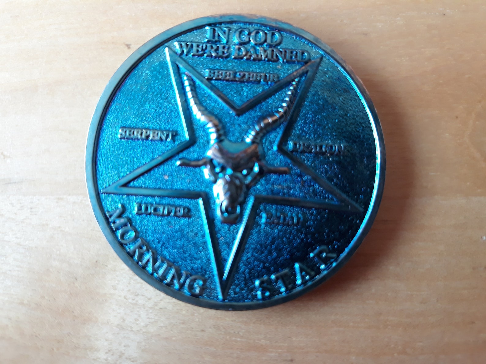 Lucifer Coin - Moloch Variety , Blue Hell Burnt Finish Over a Bronze ...