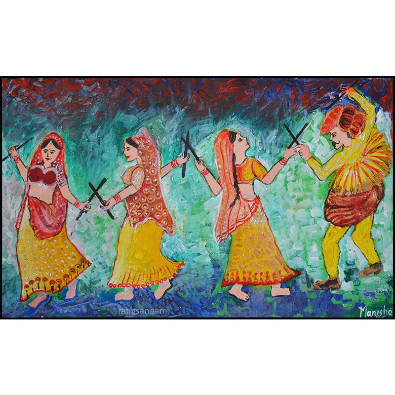 Garba Dance Acrylic on Canvas Painting of folk dancers | Etsy