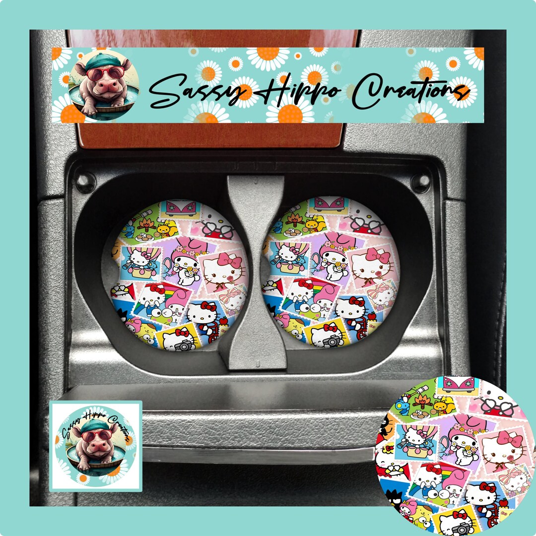 Car Coasters Hello Cat Kitten Animation Kitty Set of 2 Neoprene ...