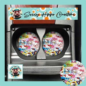 Car Coasters Hello Cat Kitten Animation Kitty Set of 2 Neoprene ...
