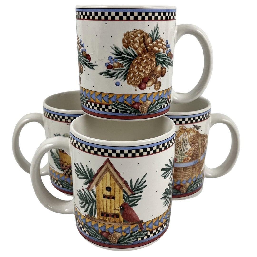 Debbie Mumm Pine Cone Coffee Mugs Set of 4 Vintage Sakura Woodland ...