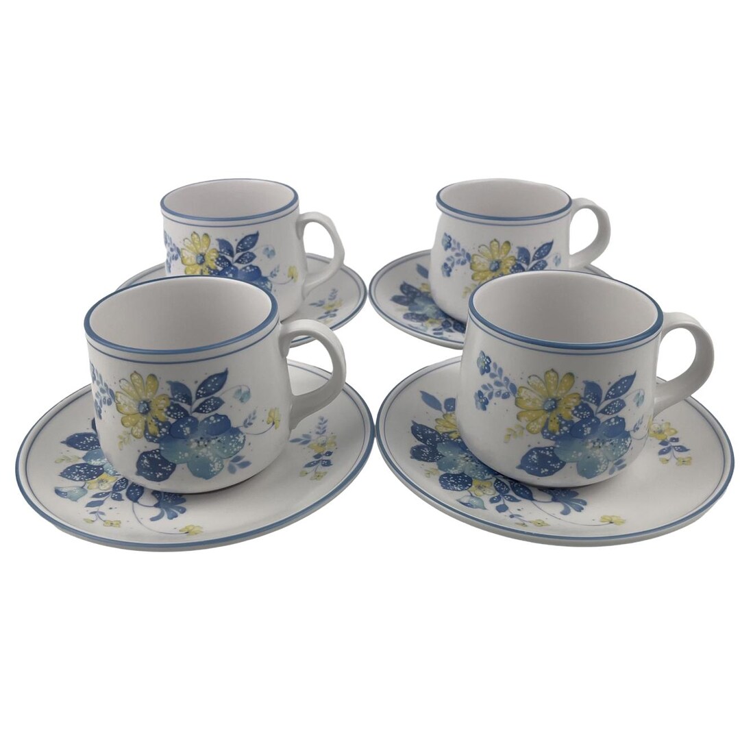 Noritake Good Times Flat Cups and Saucers Lot of 4 Vintage Progression ...