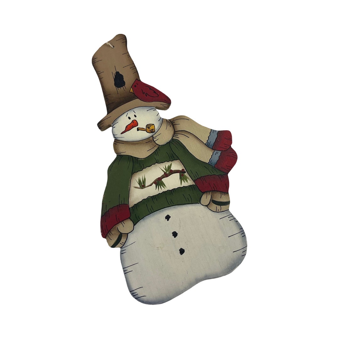 Wooden Christmas Ornament 5 1/2 Snowman With Corn Cob Pipe Hand Painted ...