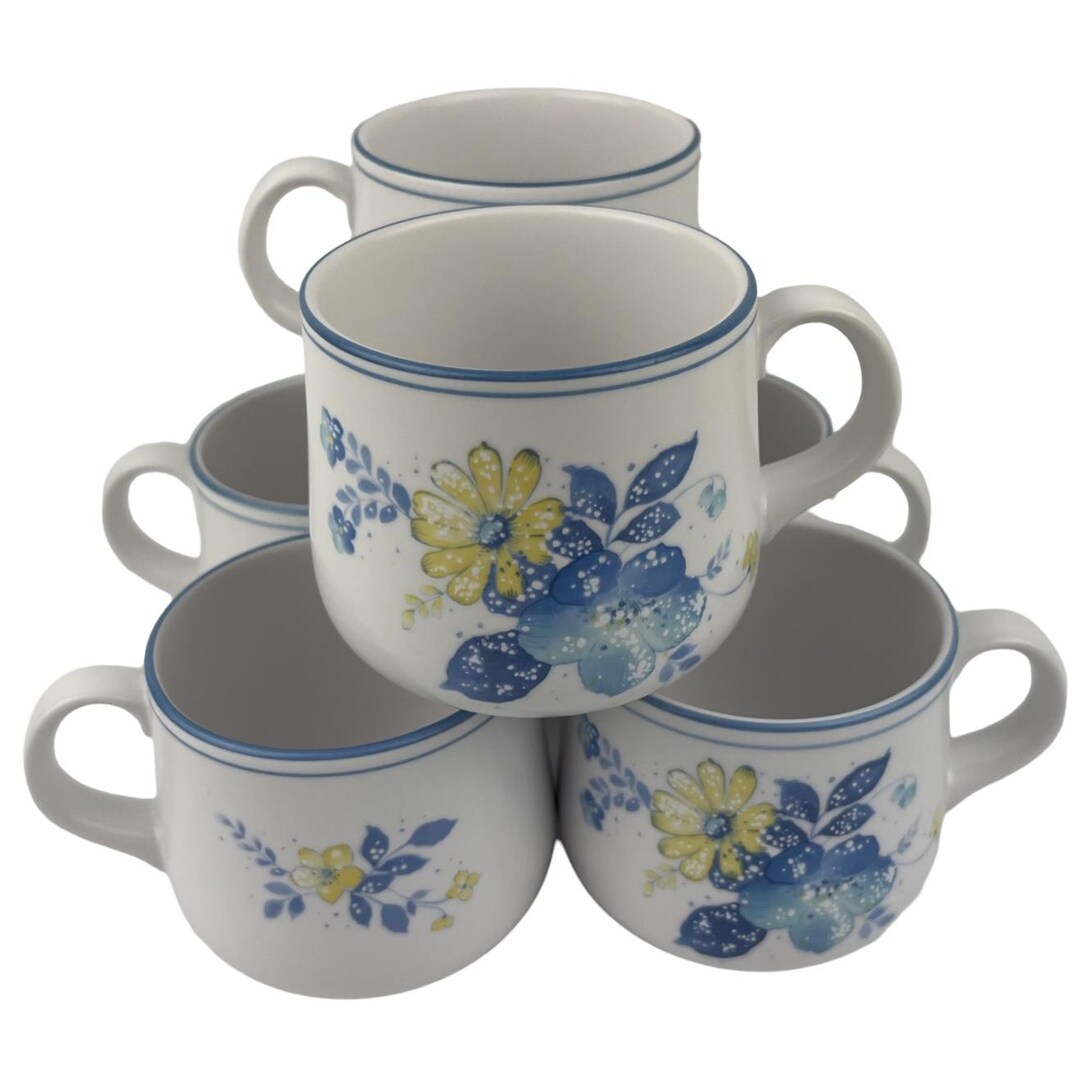 Noritake Good Times Flat Cups Set of 6 Vintage Progression 9081 Blue ...