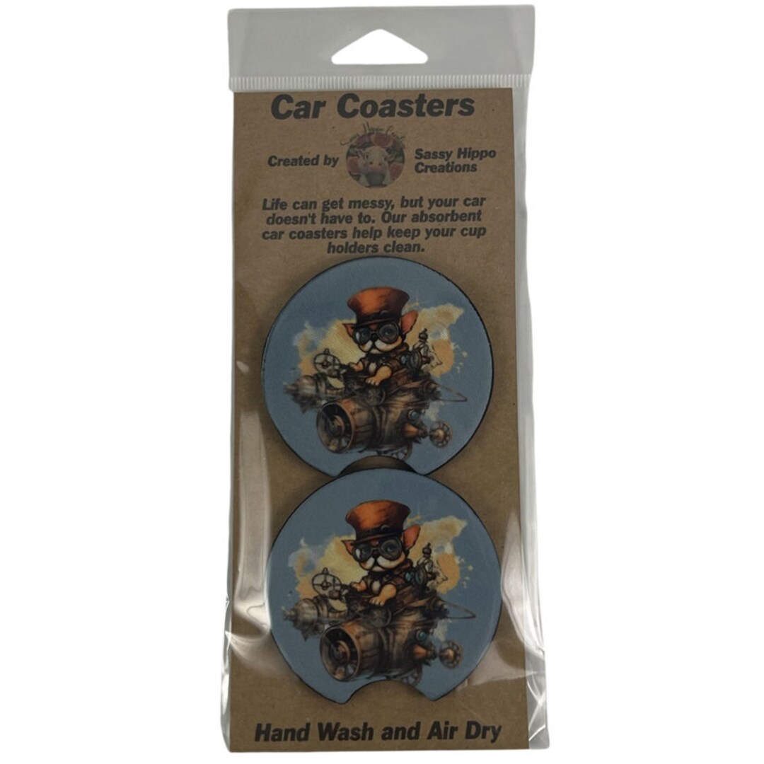 Car Coasters Steampunk Bulldog Airplane Flying Contraption Set of 2 ...