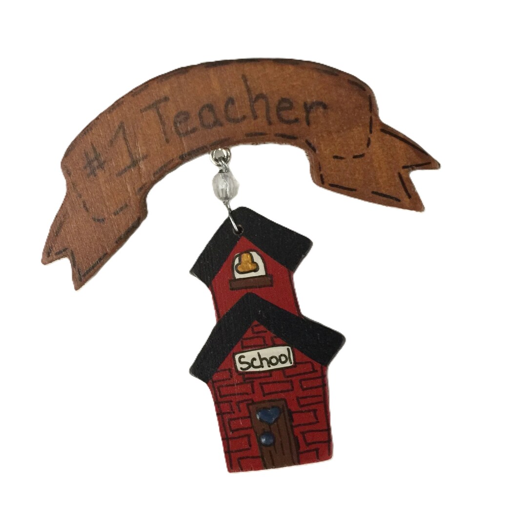 Brooch 1 Teacher School House Pin Hand Painted Hand Done Wooden School ...
